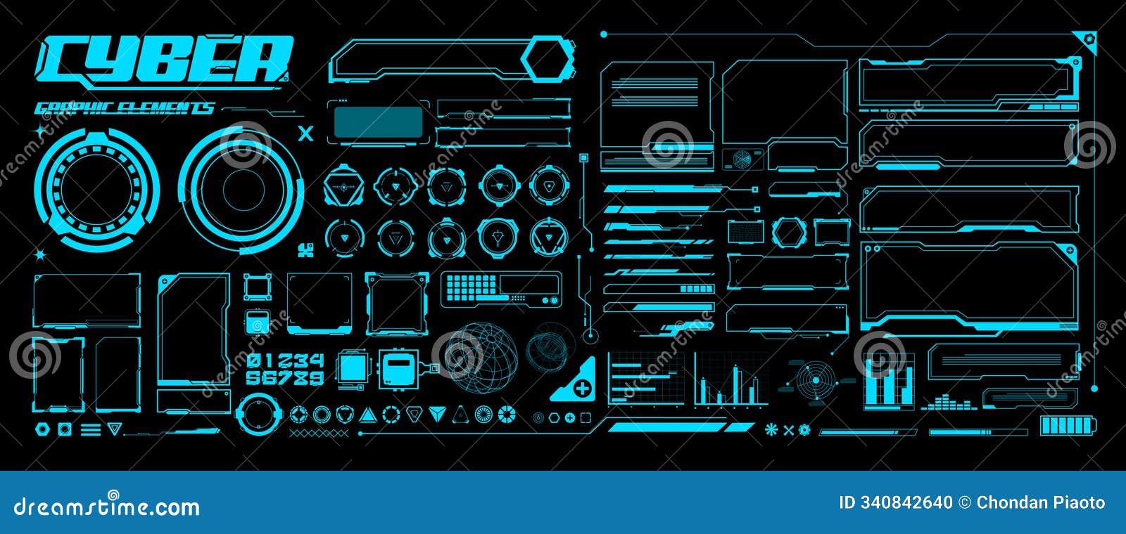 Blue Futuristic Graphic Elements, Cyber Interface, Tech Border, Layout ...