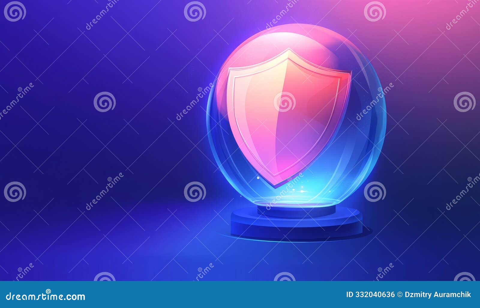 Blue Futuristic Guard Shield Inside Glass Dome. Low Poly Style ...