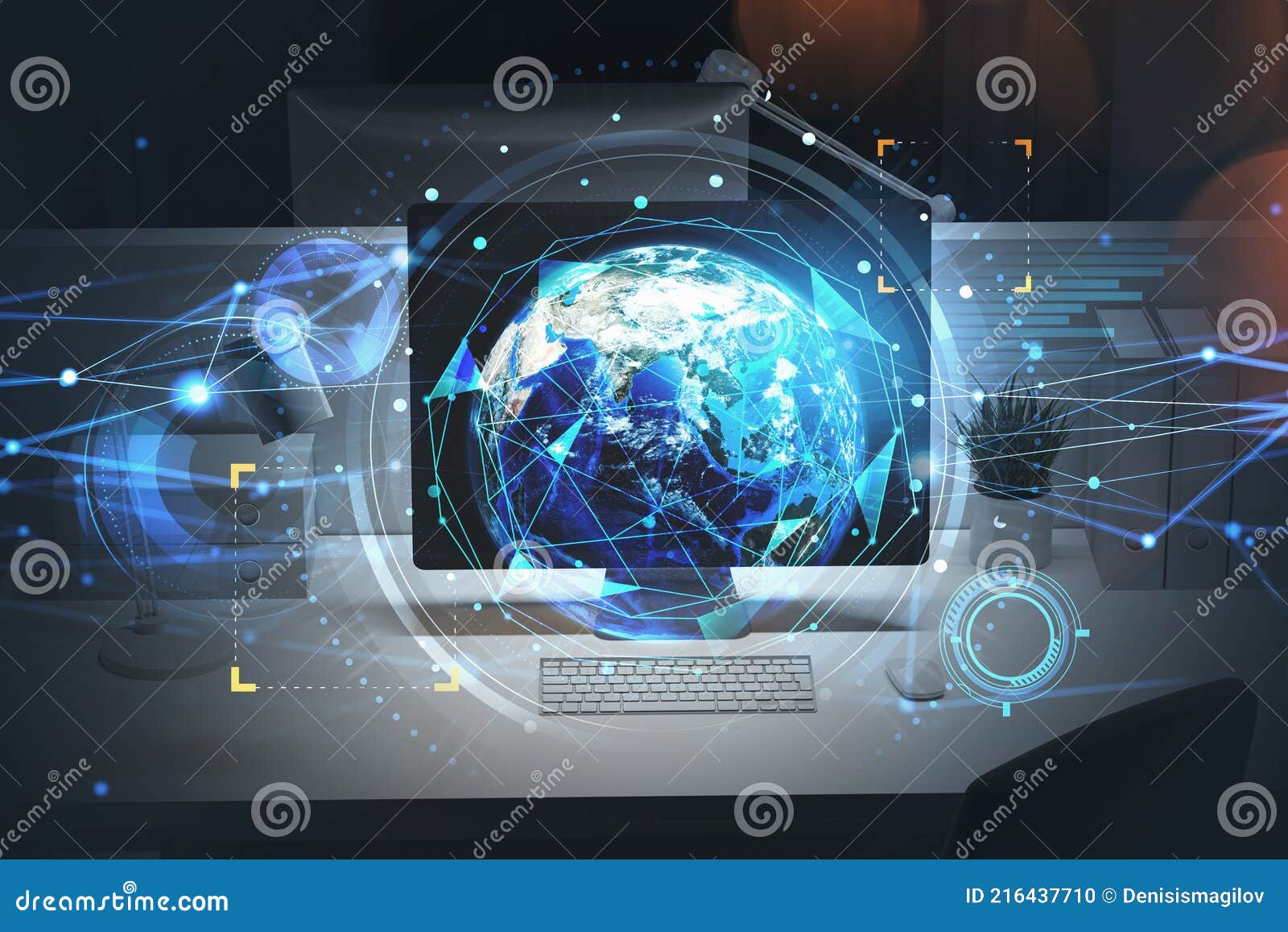Blue Futuristic Hud Interface with Planet Earth Over Display Screen of ...