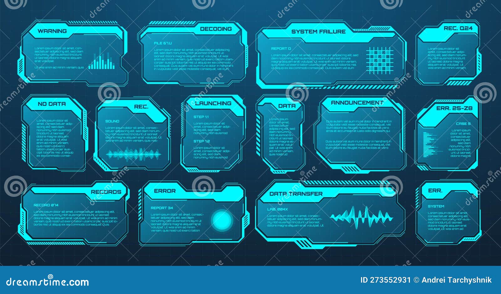 Blue Futuristic HUD or UI Elements. Sci-fi User Interface Text Boxes, Callouts Stock Vector ...