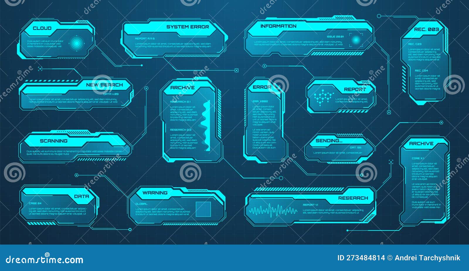 Blue Futuristic HUD or UI Elements. Sci-fi User Interface Text Boxes, Callouts Stock Vector ...