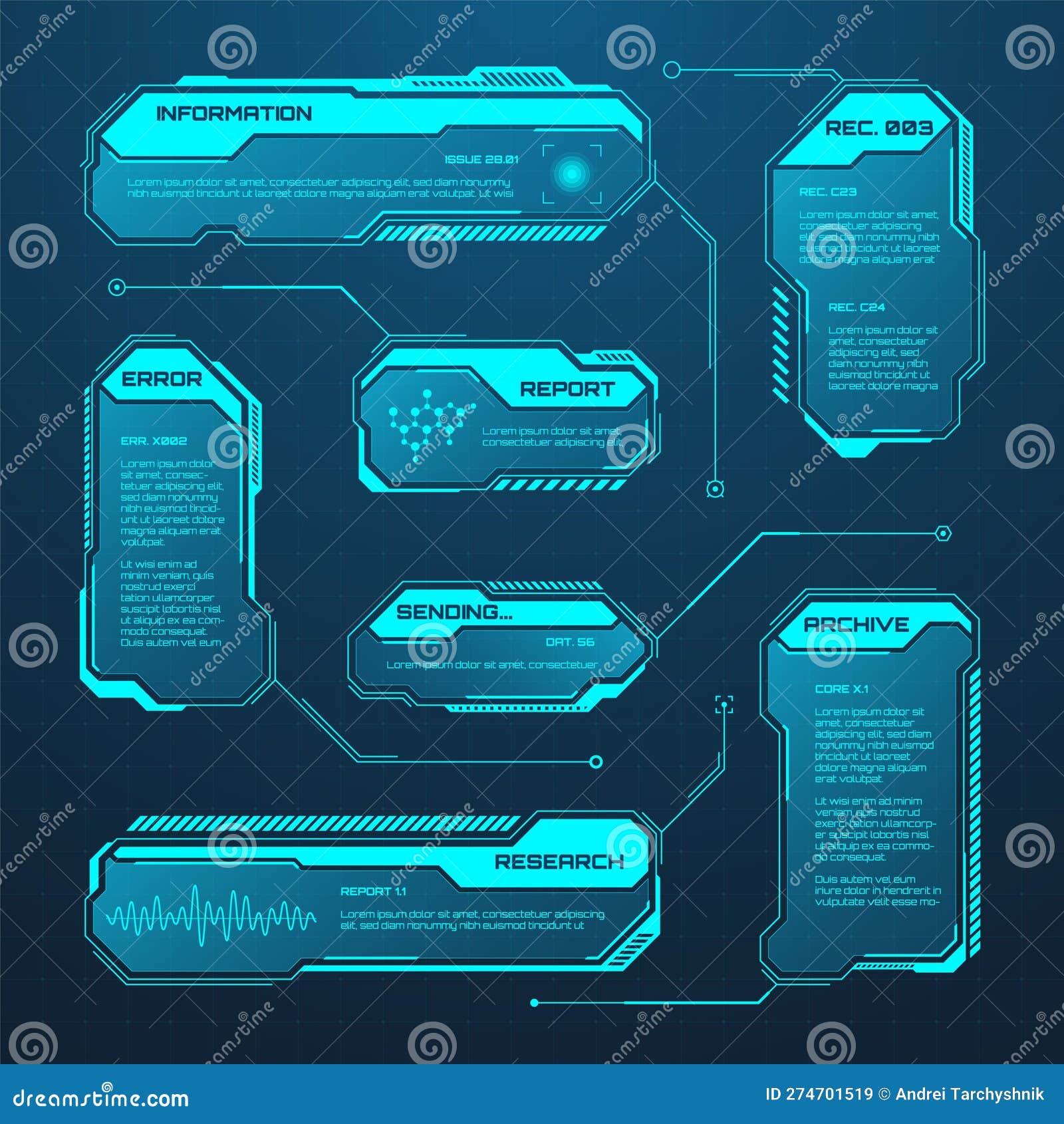 Blue Futuristic HUD or UI Elements. Sci-fi User Interface Text Boxes ...