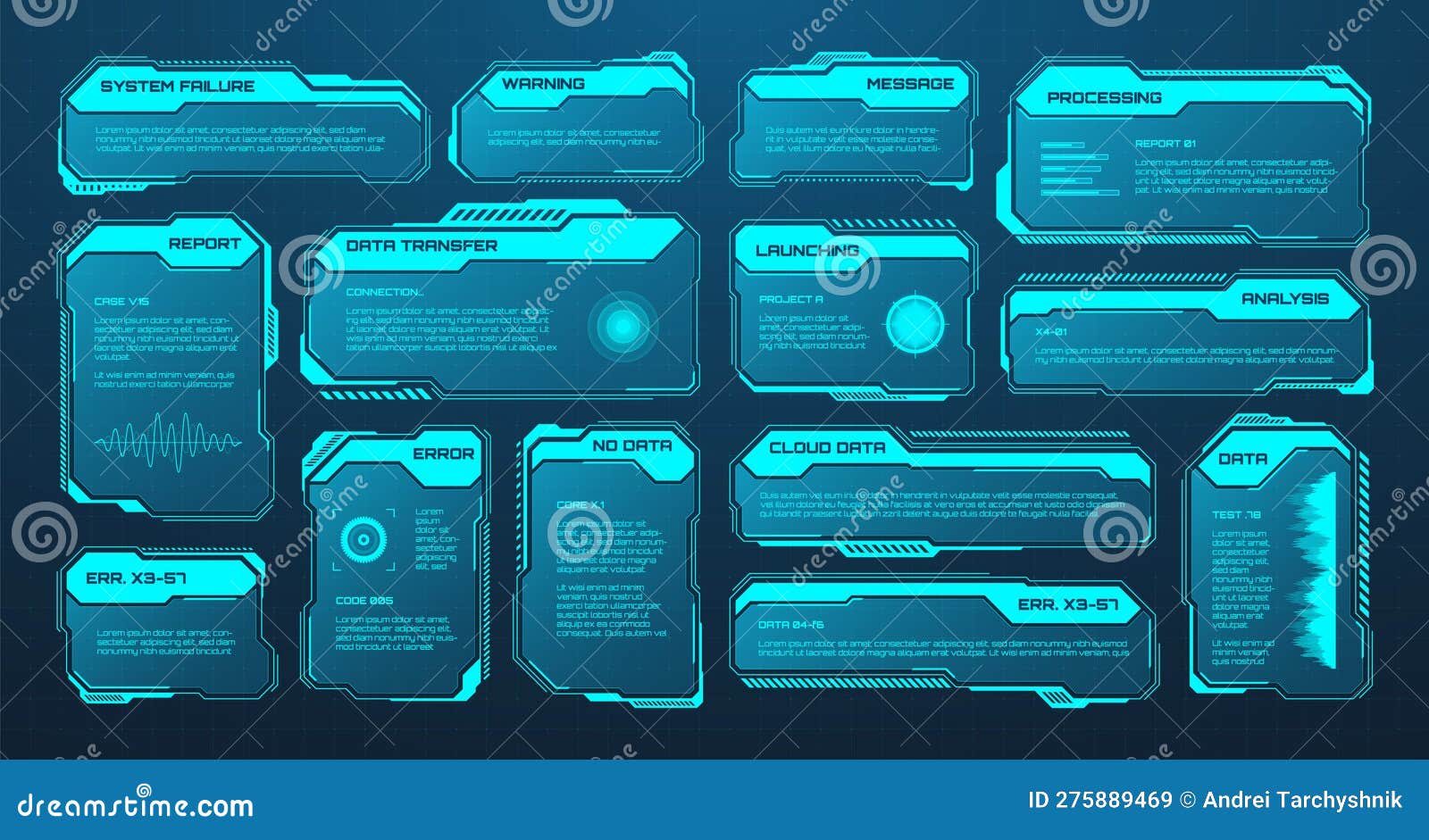 Blue Futuristic HUD or UI Elements. Sci-fi User Interface Text Boxes, Callouts Stock Vector ...