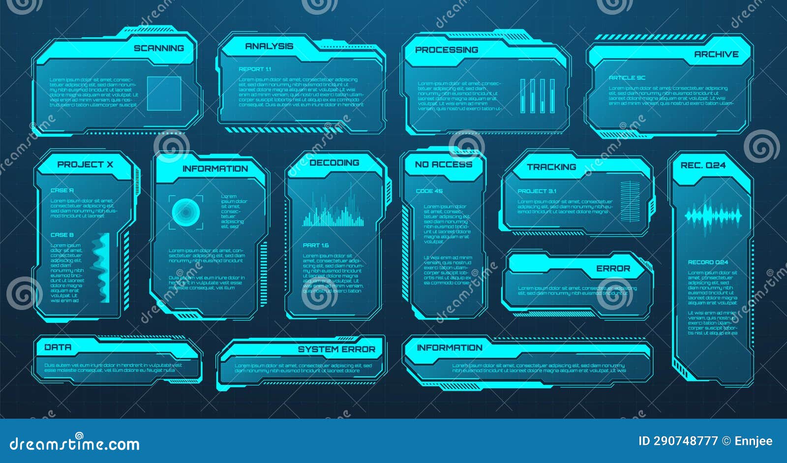 Blue Futuristic HUD or UI Elements. Sci-fi User Interface Text Boxes ...