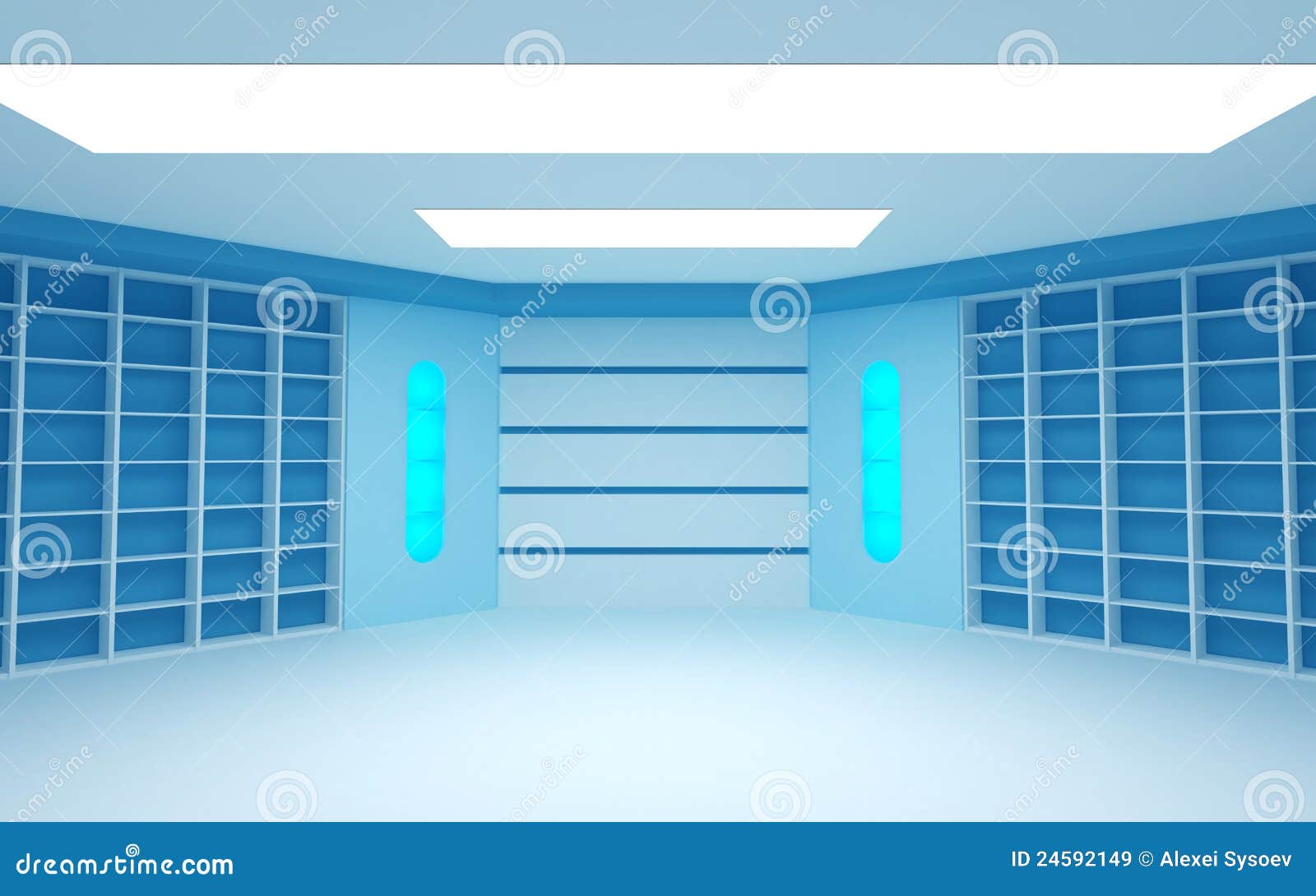 Blue futuristic room stock illustration. Illustration of room - 24592149