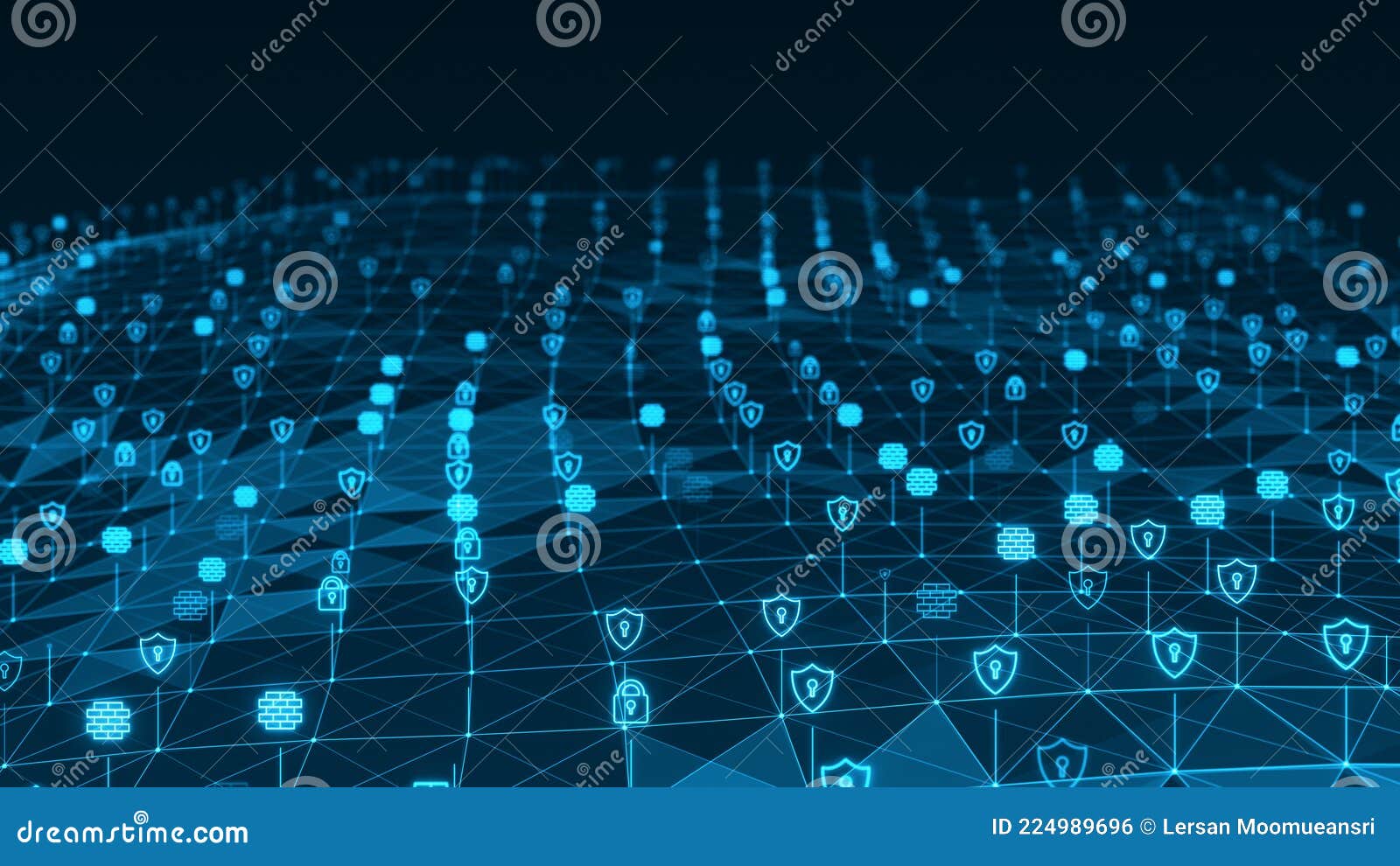Blue Futuristic Security Icon and Line Linked Network Connection ...
