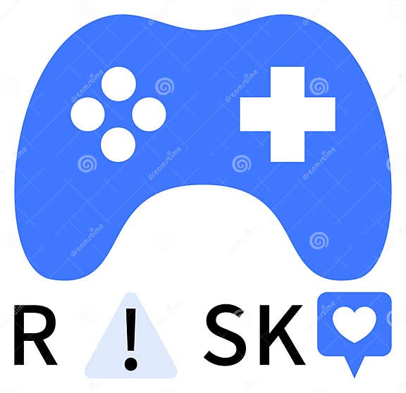 Blue Game Controller with Buttons, Warning Symbol, and Heart within ...
