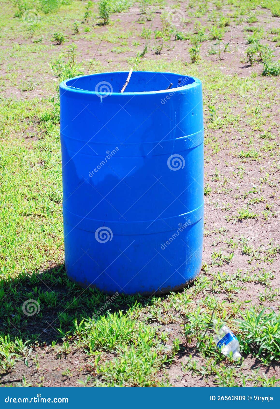 Blue garbage barrel stock image. Image of nature, empty - 26563989