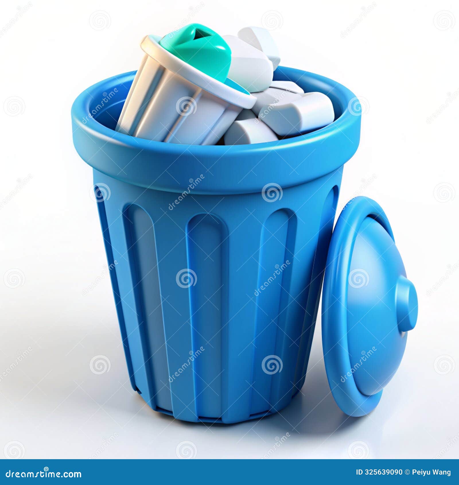 Blue Garbage Bin Trash 3d Cartoon Style Illustration Generative AI ...
