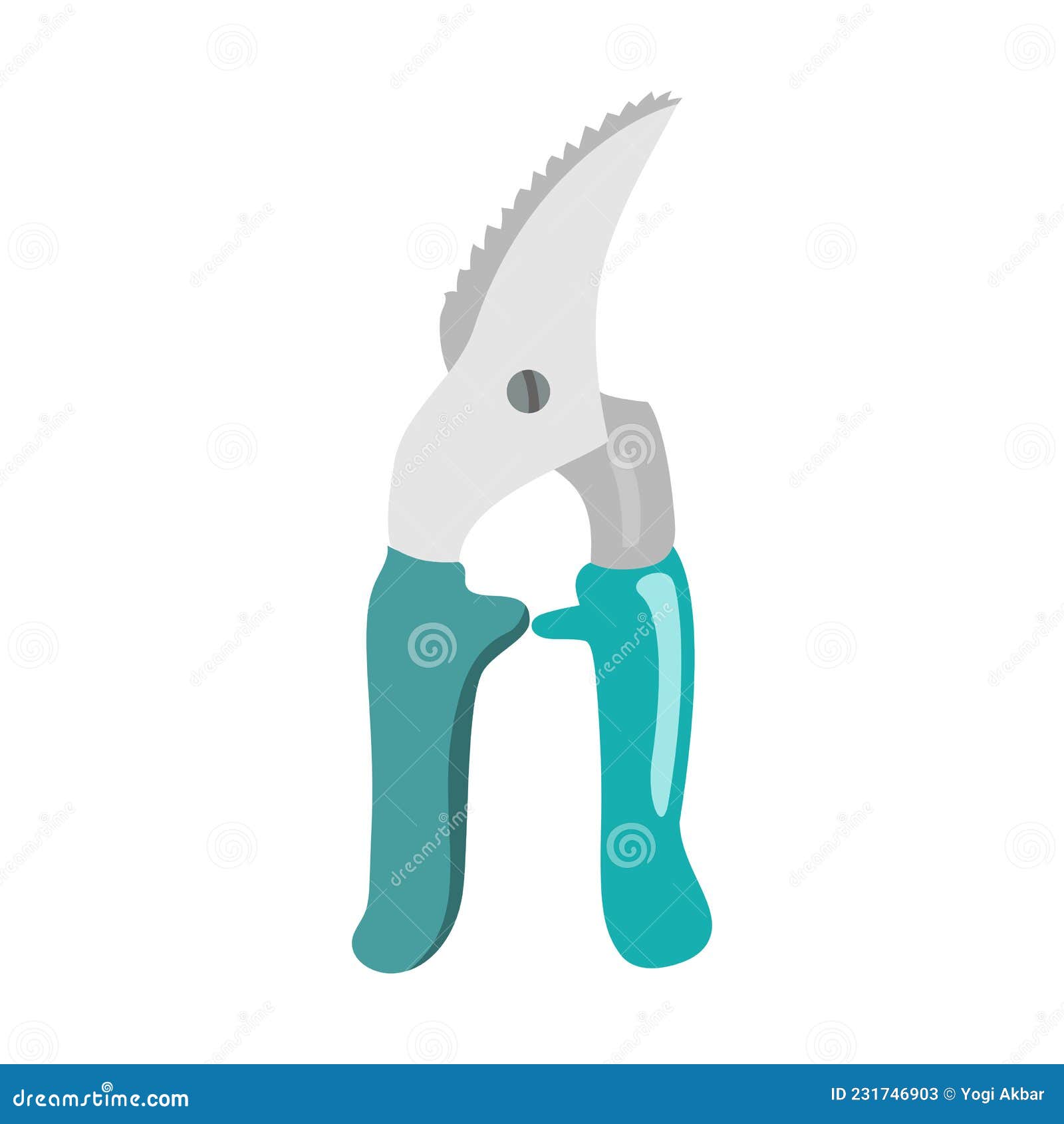 Blue Garden Shears, on a White Background and Vector Illustration Stock ...