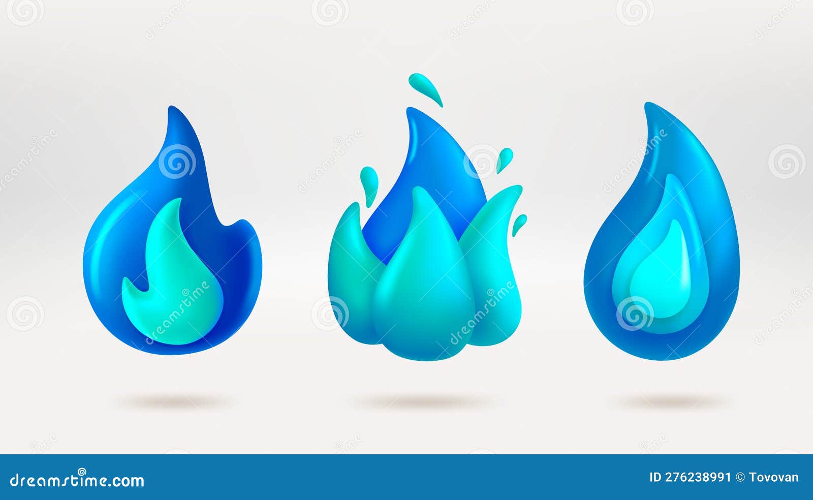 Blue Gas Flames Collection. 3d Vector Icons Isolated on White ...
