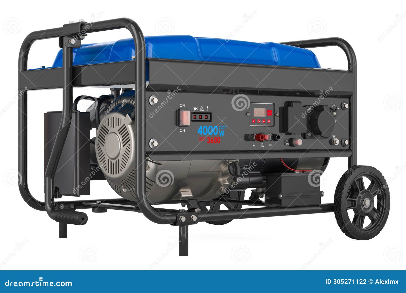 Blue Gasoline Generator with Frame and Wheels, 3D Rendering Stock ...