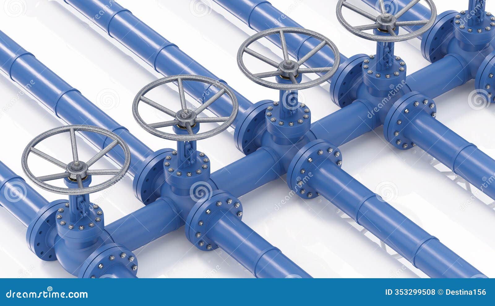 Blue Gate Valves Connected To the Pipeline. 3D Illustration Stock ...