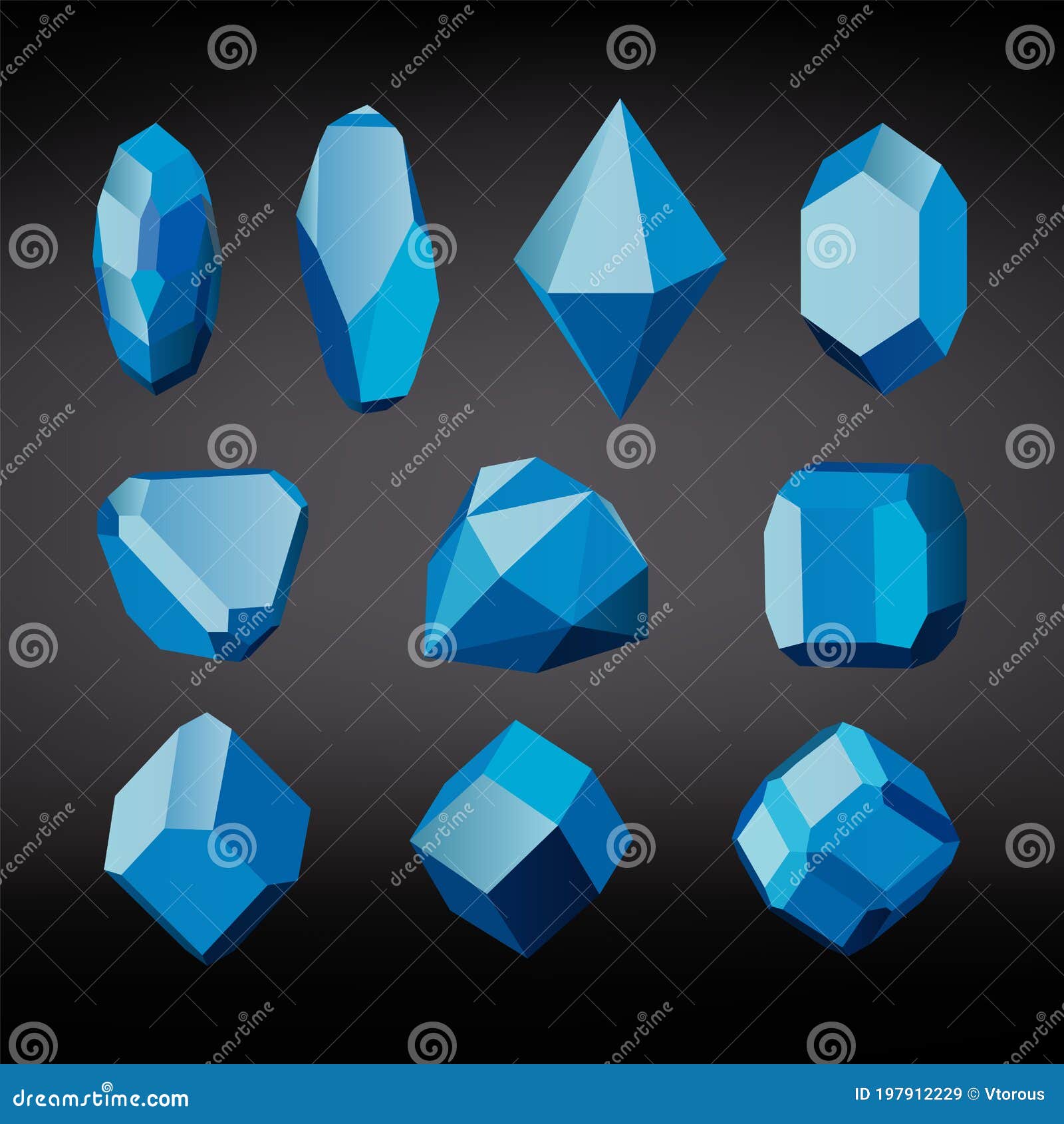 Set of Realistic Illustration of a Blue Faceted Gemstone. Stock Vector ...