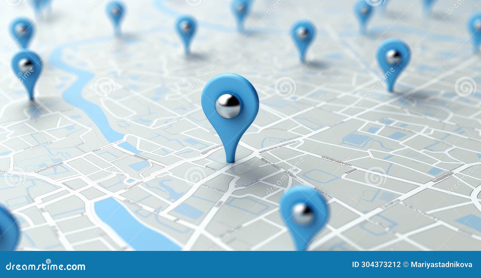 Blue Geolocation Marker on the Map in 3D Style. Navigation System Stock ...