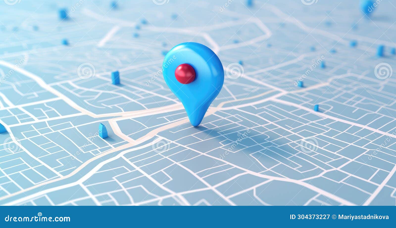 Blue Geolocation Marker on the Map in 3D Style. Navigation System Stock ...