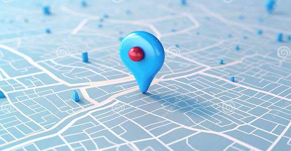 Blue Geolocation Marker on the Map in 3D Style. Navigation System Stock ...