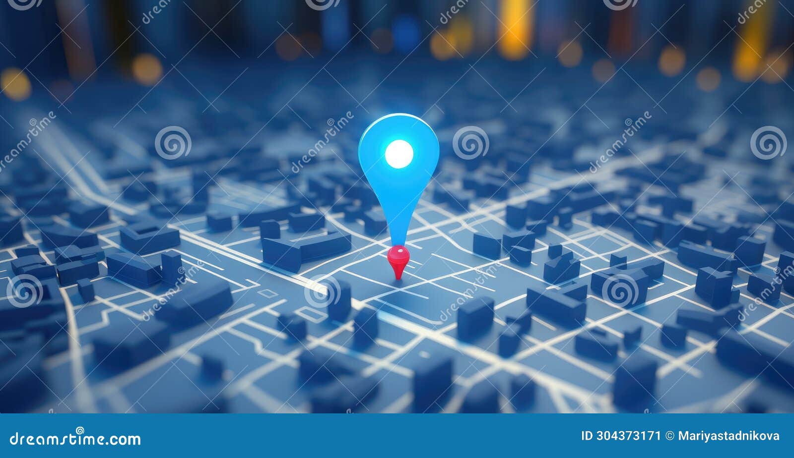 Blue Geolocation Marker on the Map in 3D Style. Navigation System Stock ...