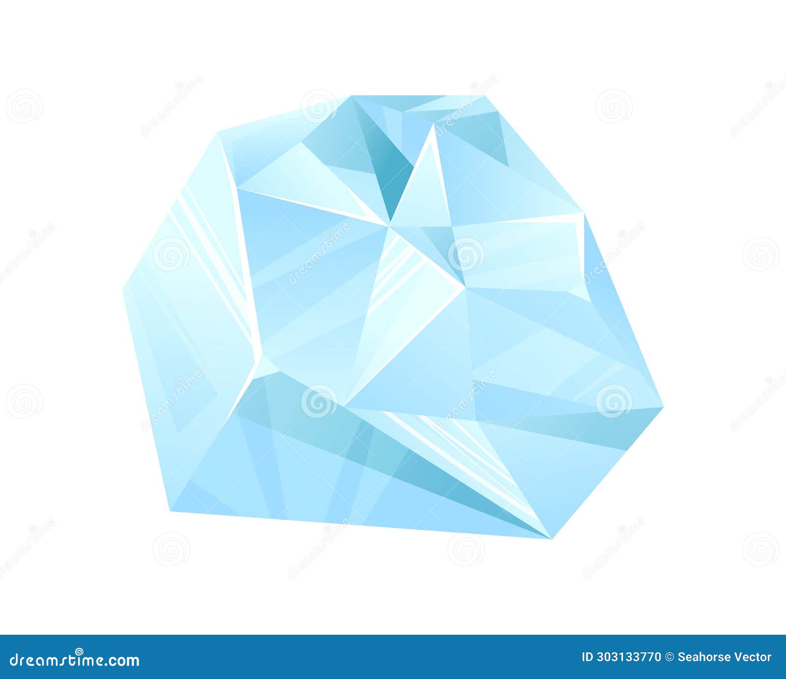 Blue Geometric Crystal Illustration. Low Poly Ice Gemstone with Light ...