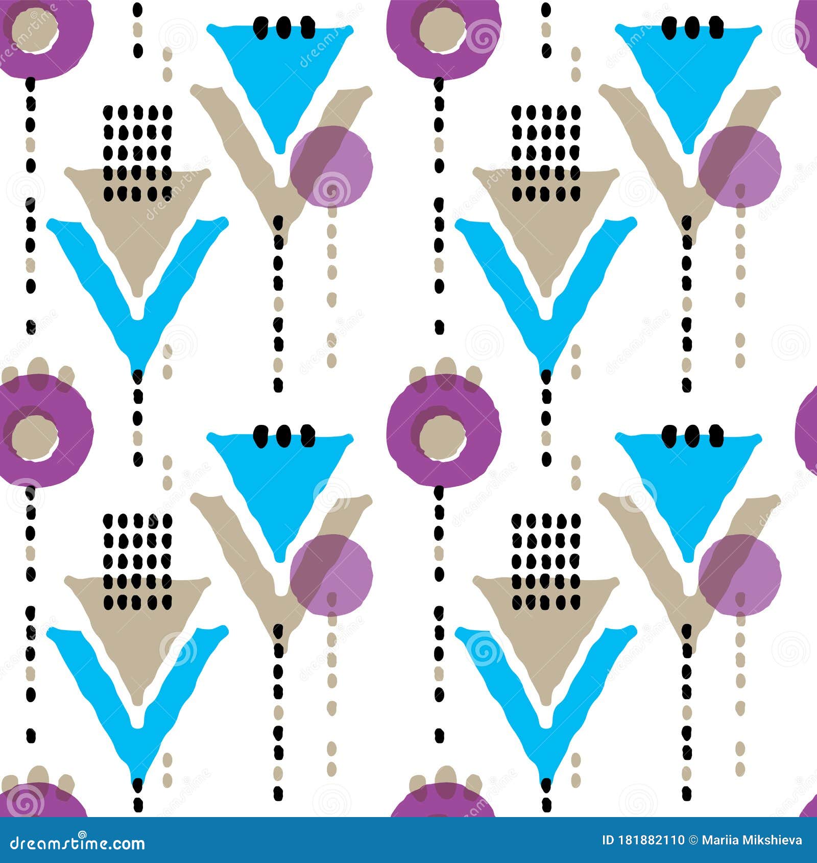 Blue Geometric Floral Pattern on White Background Stock Vector ...