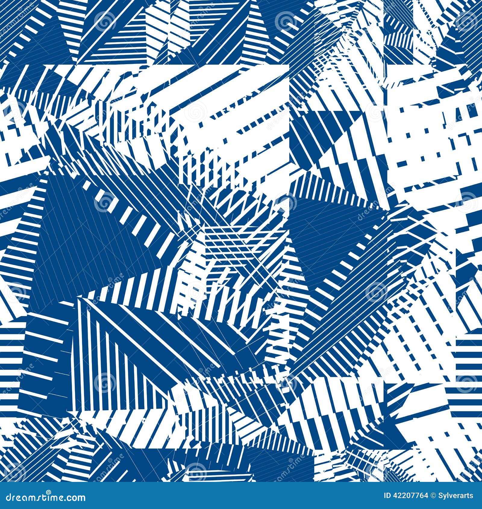 Blue Geometric Tiles Seamless Pattern, Single Color Vector Mosaic ...