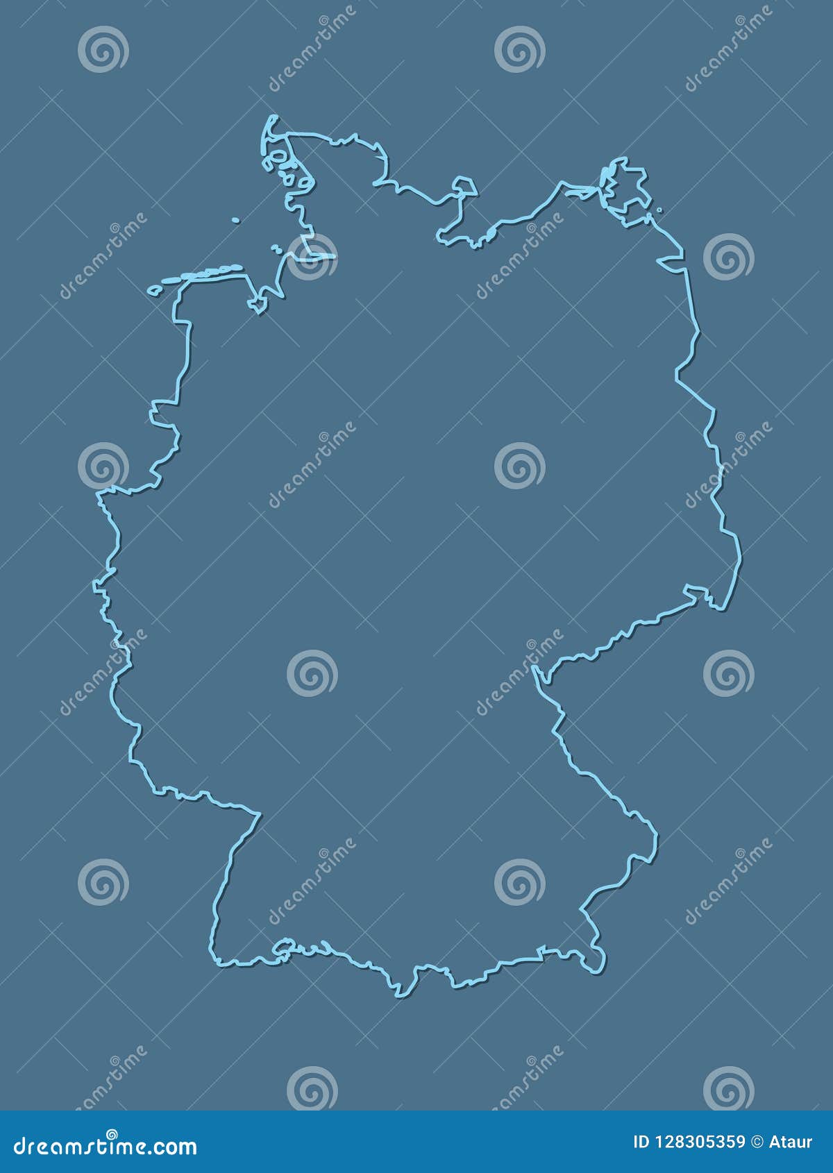 A Blue German Map with Single Border Line and Shading on Dark ...