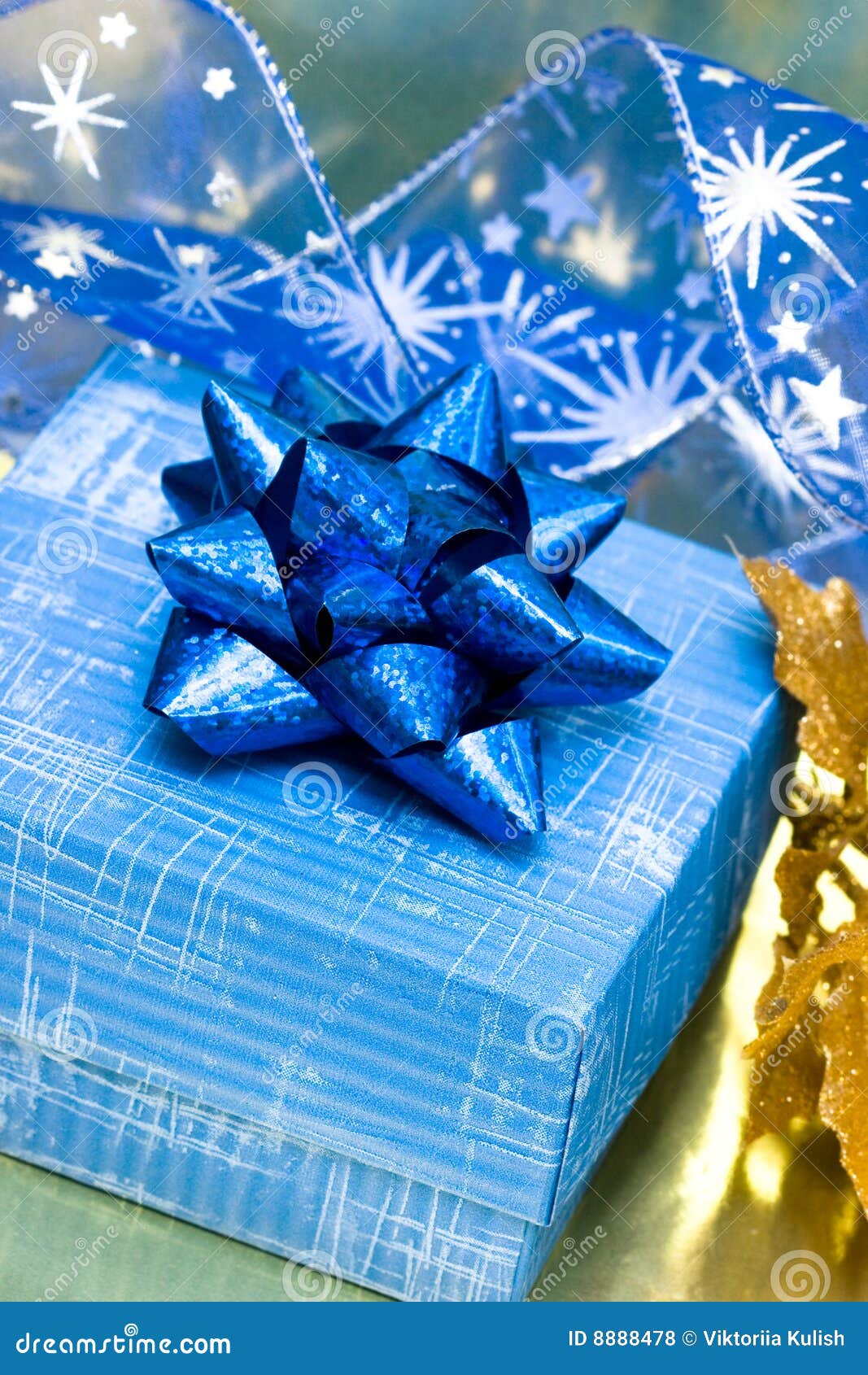 Blue gift box stock photo. Image of celebration, golden - 8888478
