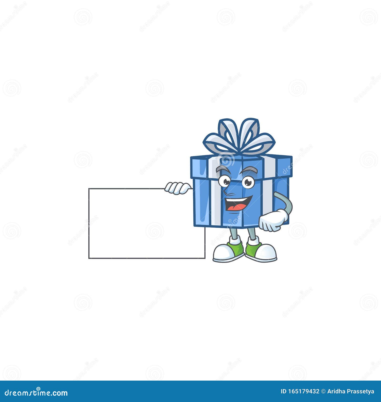 Blue Gift Box Cute Cartoon Character with a Board Stock Vector ...