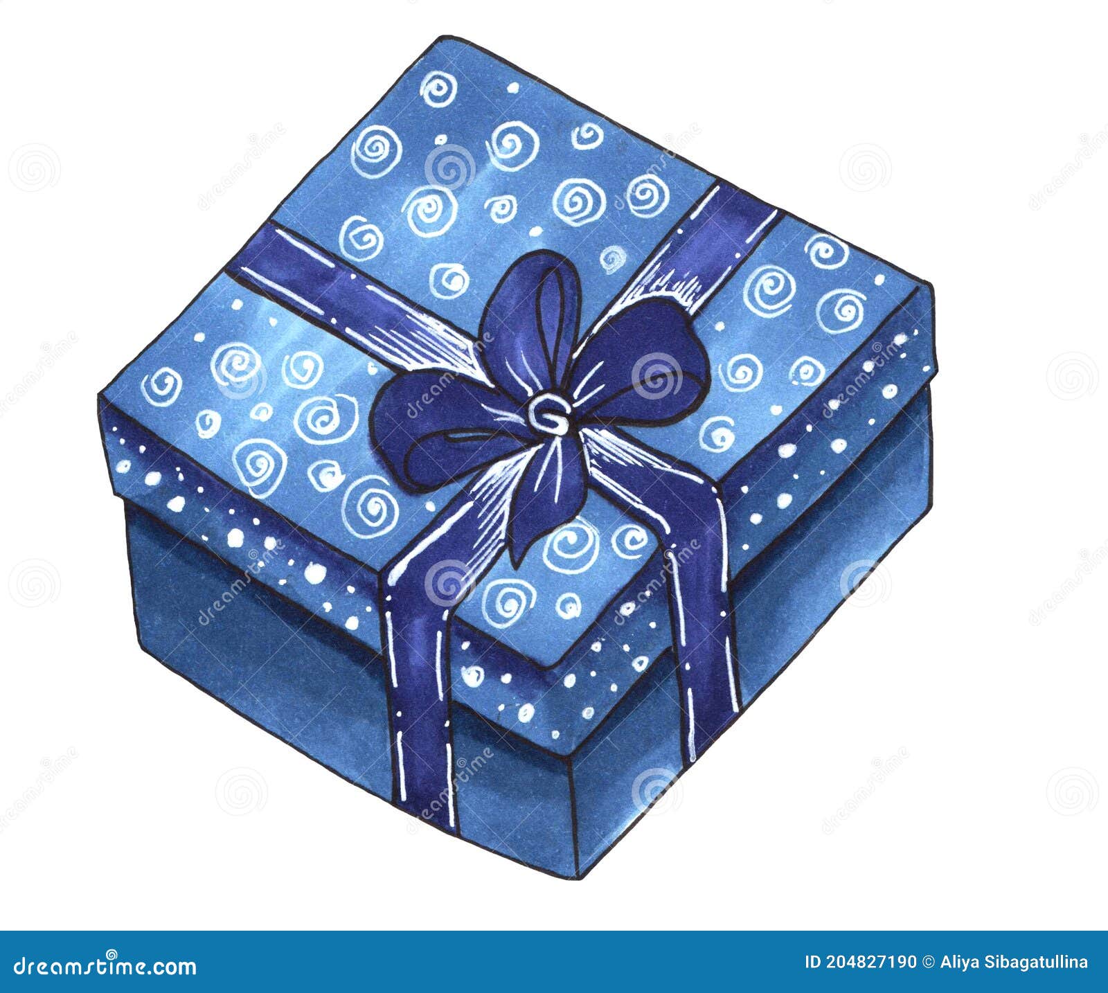 Blue Gift Box, Hand Drawn Illustration Stock Photo - Image of ...