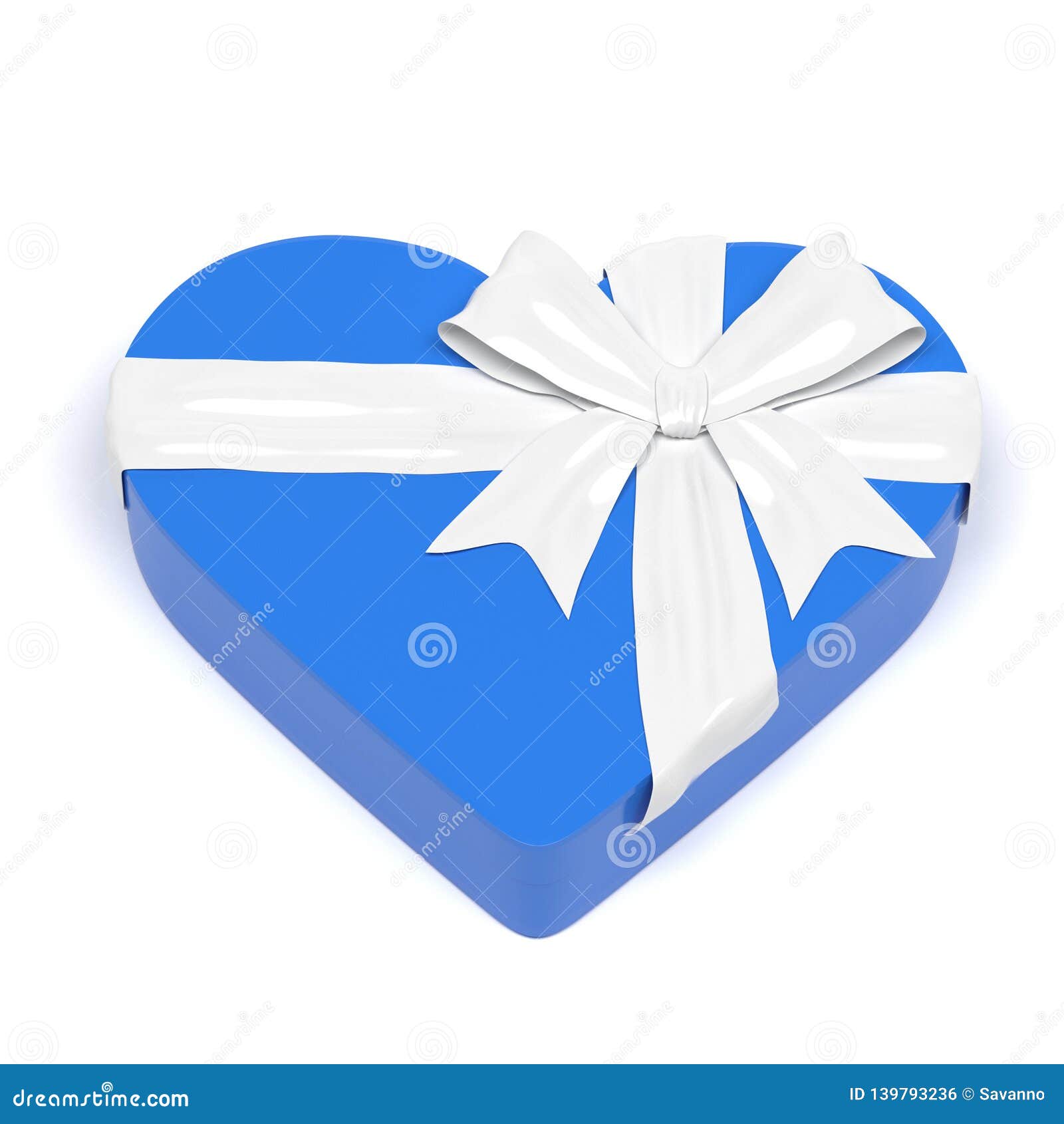 Blue Gift Box in Heart Shape. Closed Container Decorated with White ...