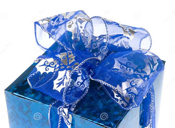 Blue gift box with ribbon stock image. Image of gift - 12142003