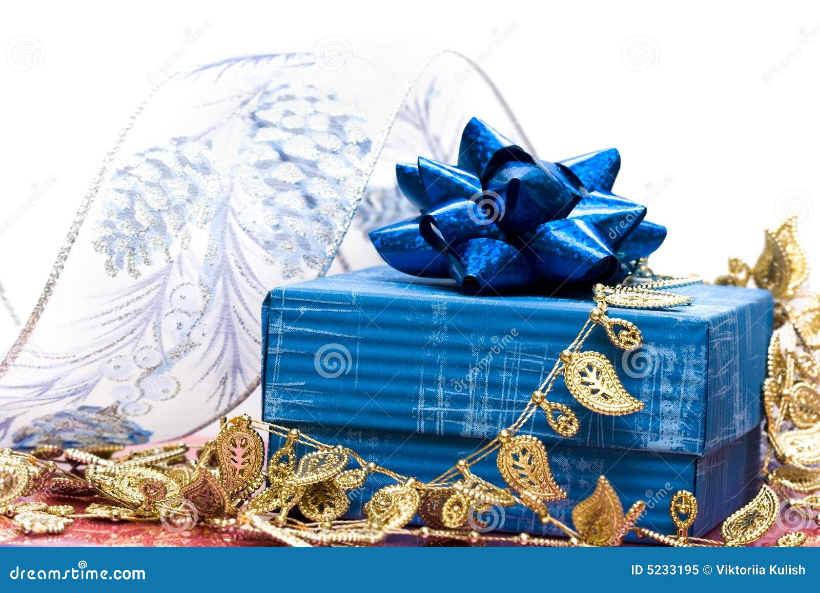 Blue gift box with ribbon stock image. Image of birthday - 5233195