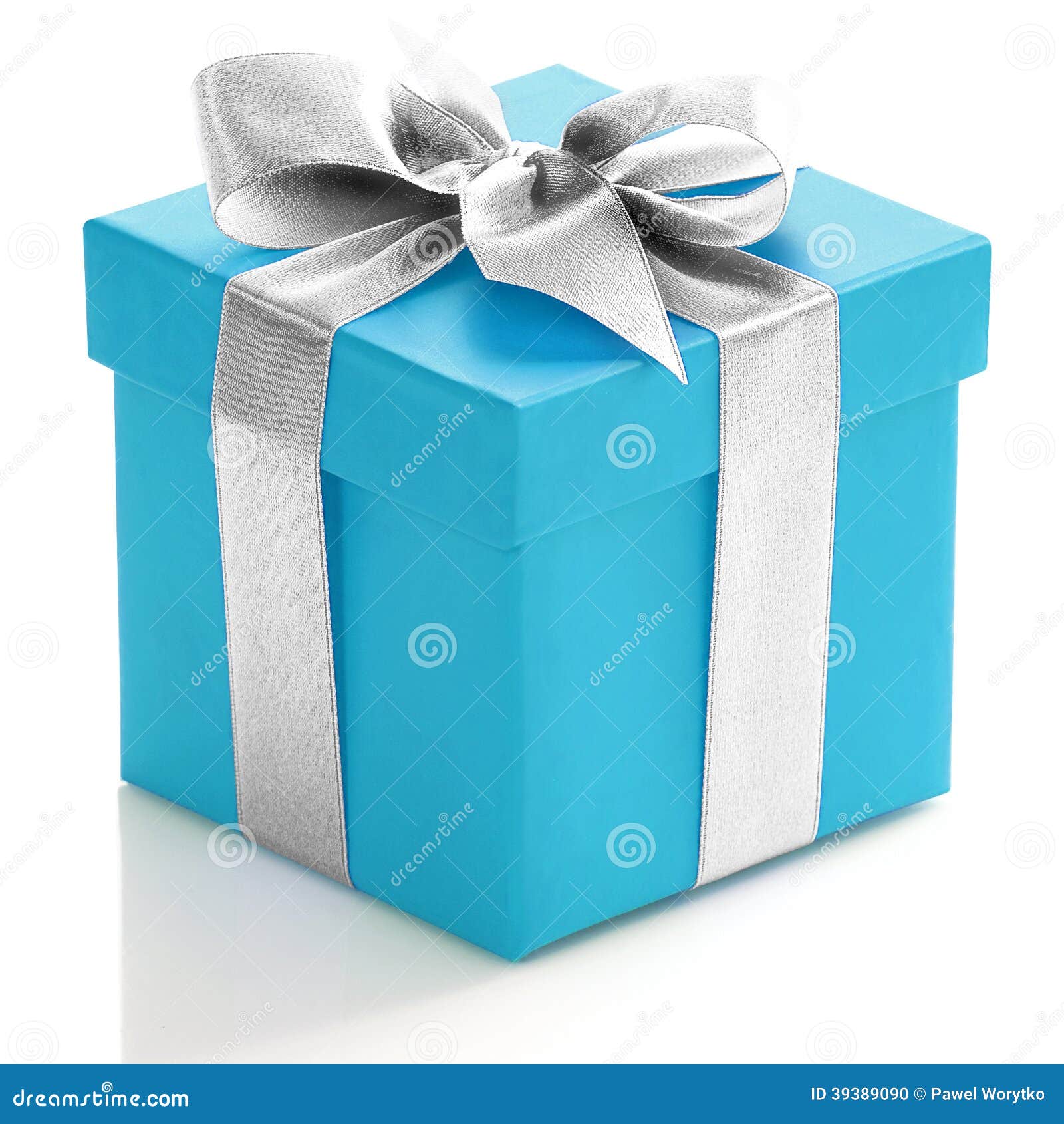 Blue Gift Box with Silver Ribbon Stock Photo - Image of surprise, blue ...