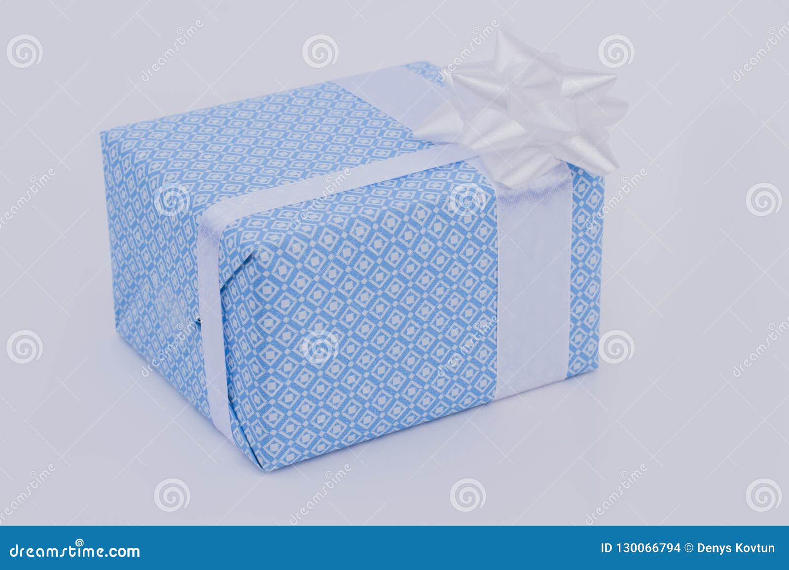 Blue Gift Box with White Satin Ribbon. Stock Photo - Image of blue ...