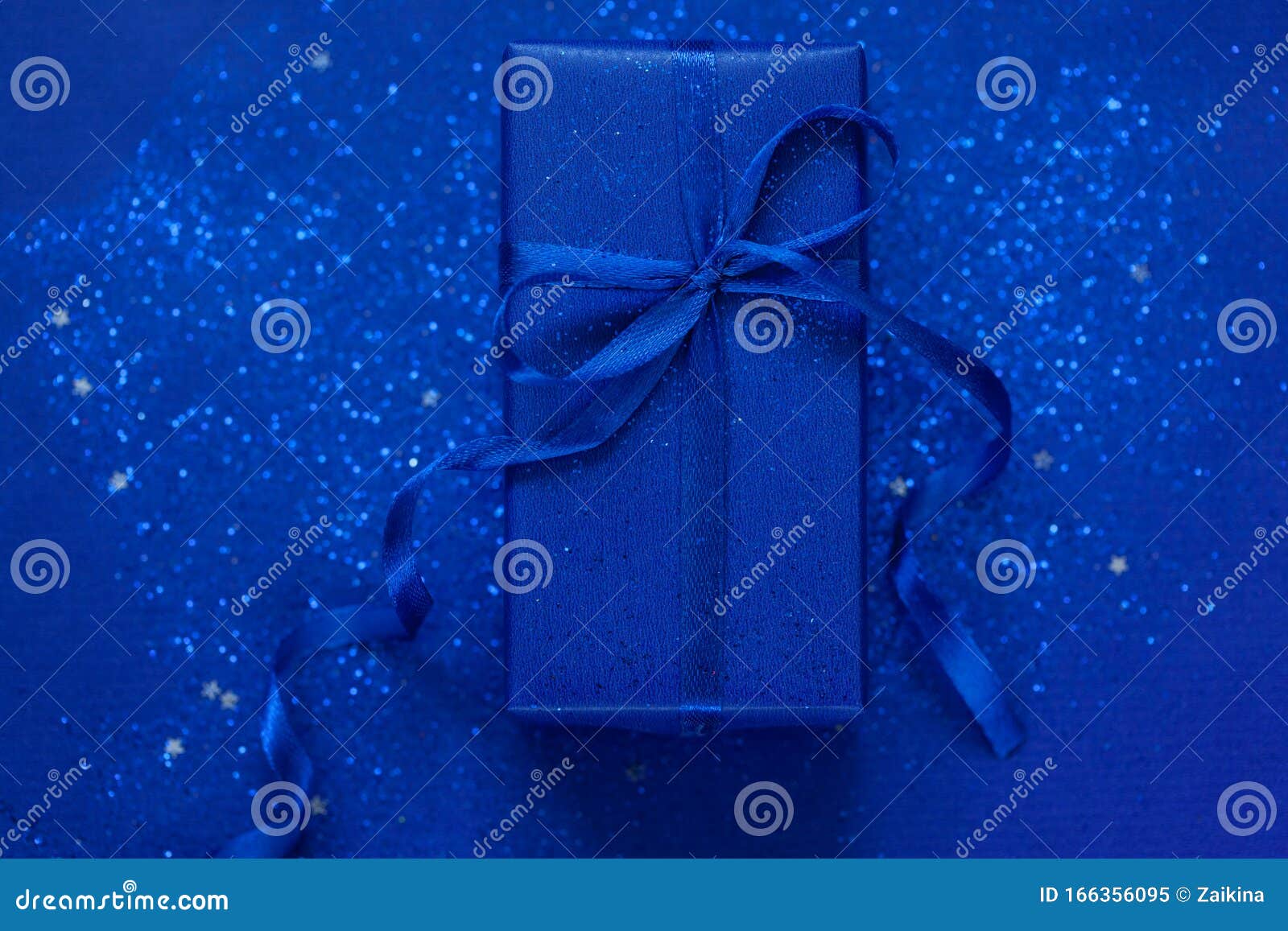 Blue Gift or Present Box with Blue Glitter and Silver Star Shaped ...