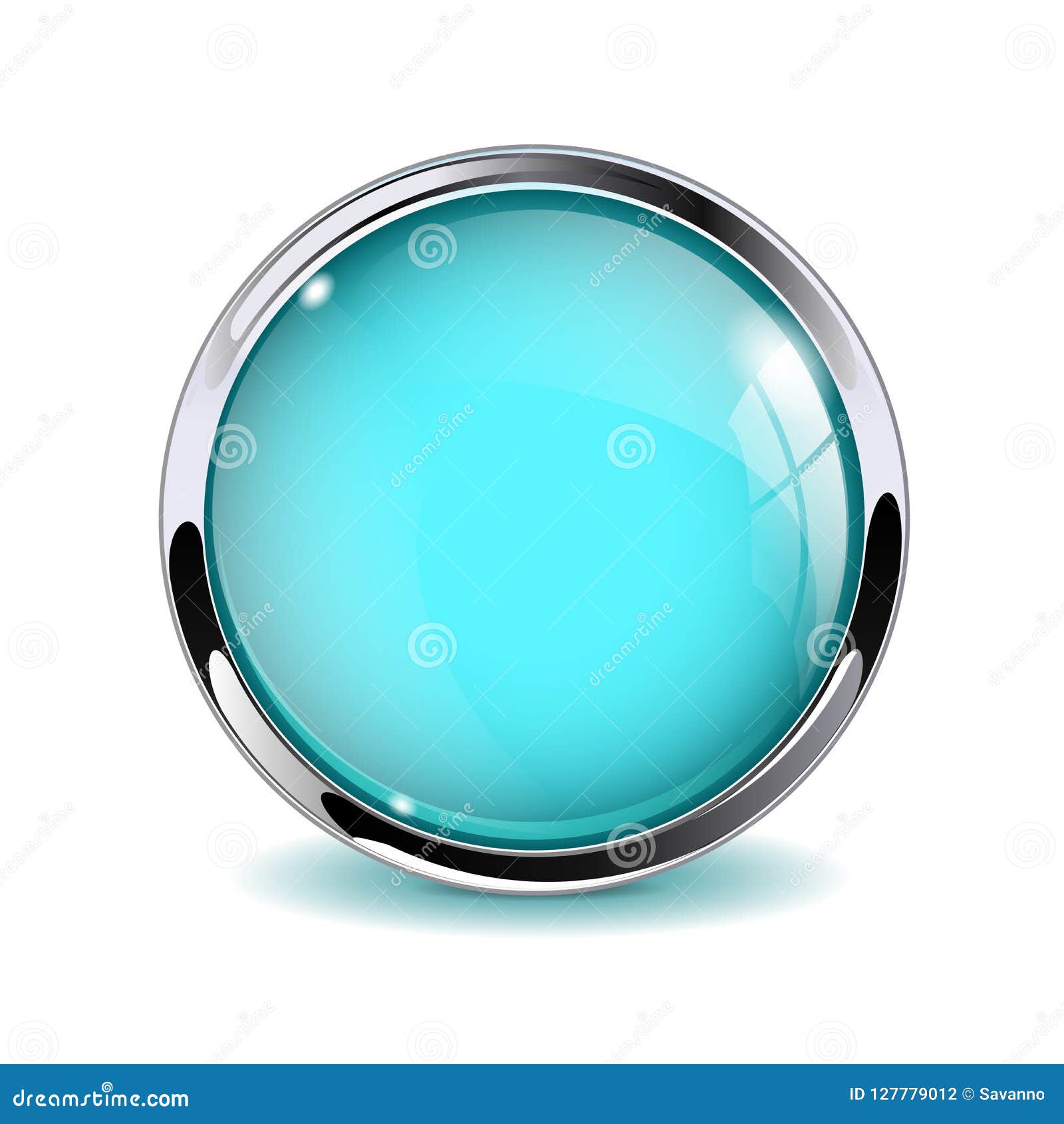 Blue Glass Button. 3d Icon with Metal Frame Stock Vector - Illustration ...