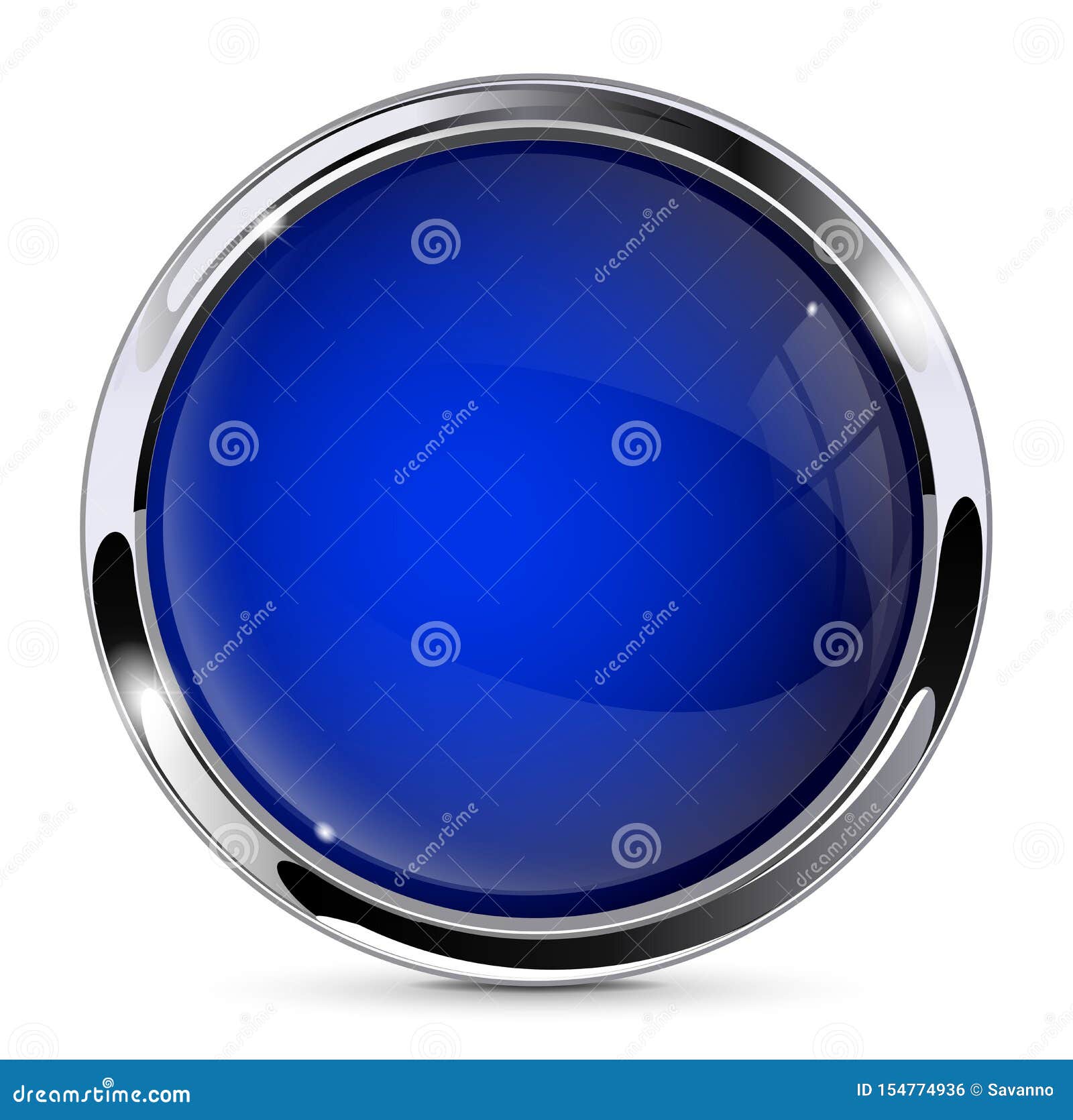 Blue Glass Button with Metal Frame. Round 3d Icon Stock Vector ...