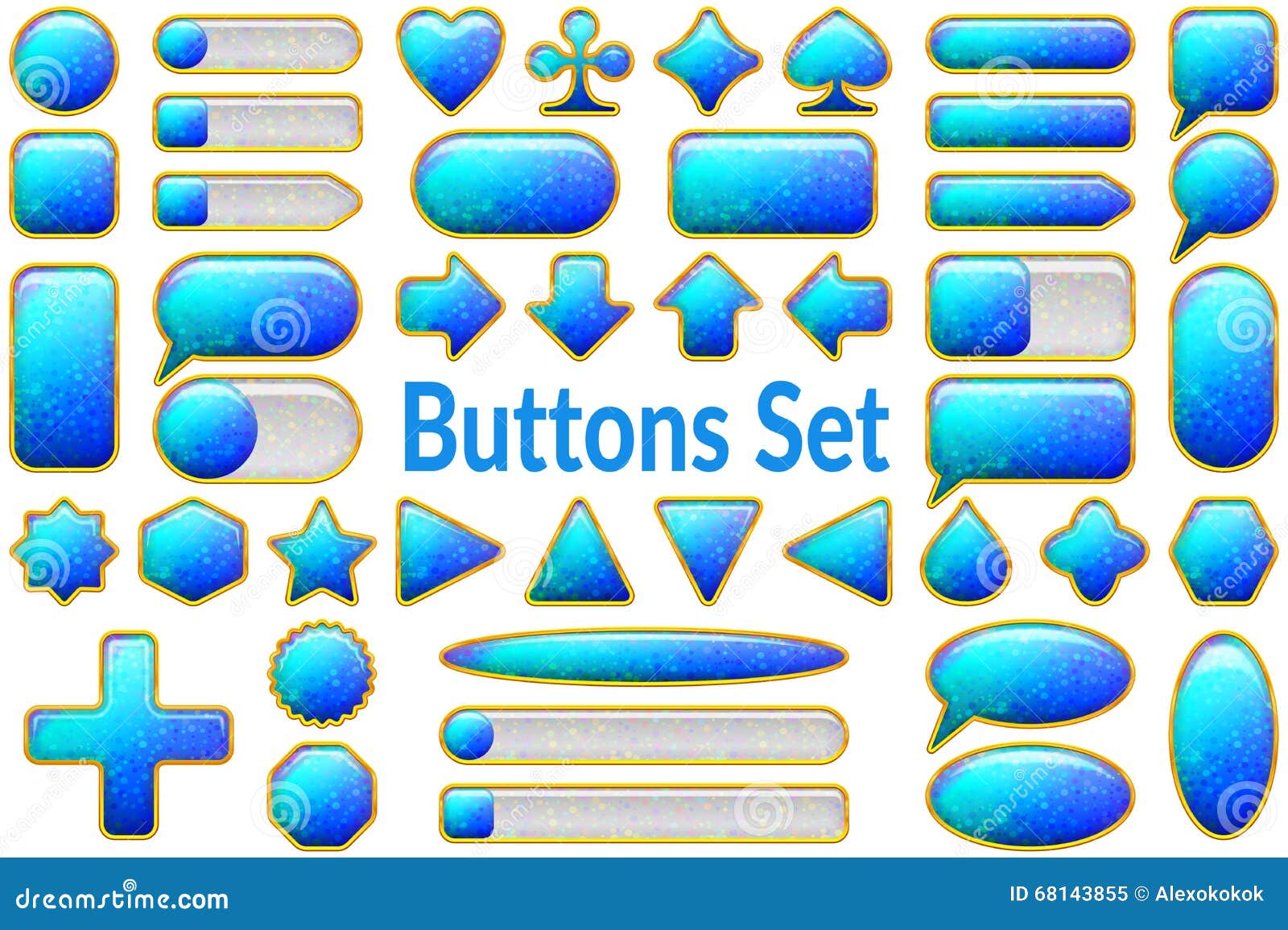 Blue Glass Buttons Set stock vector. Illustration of oval - 68143855