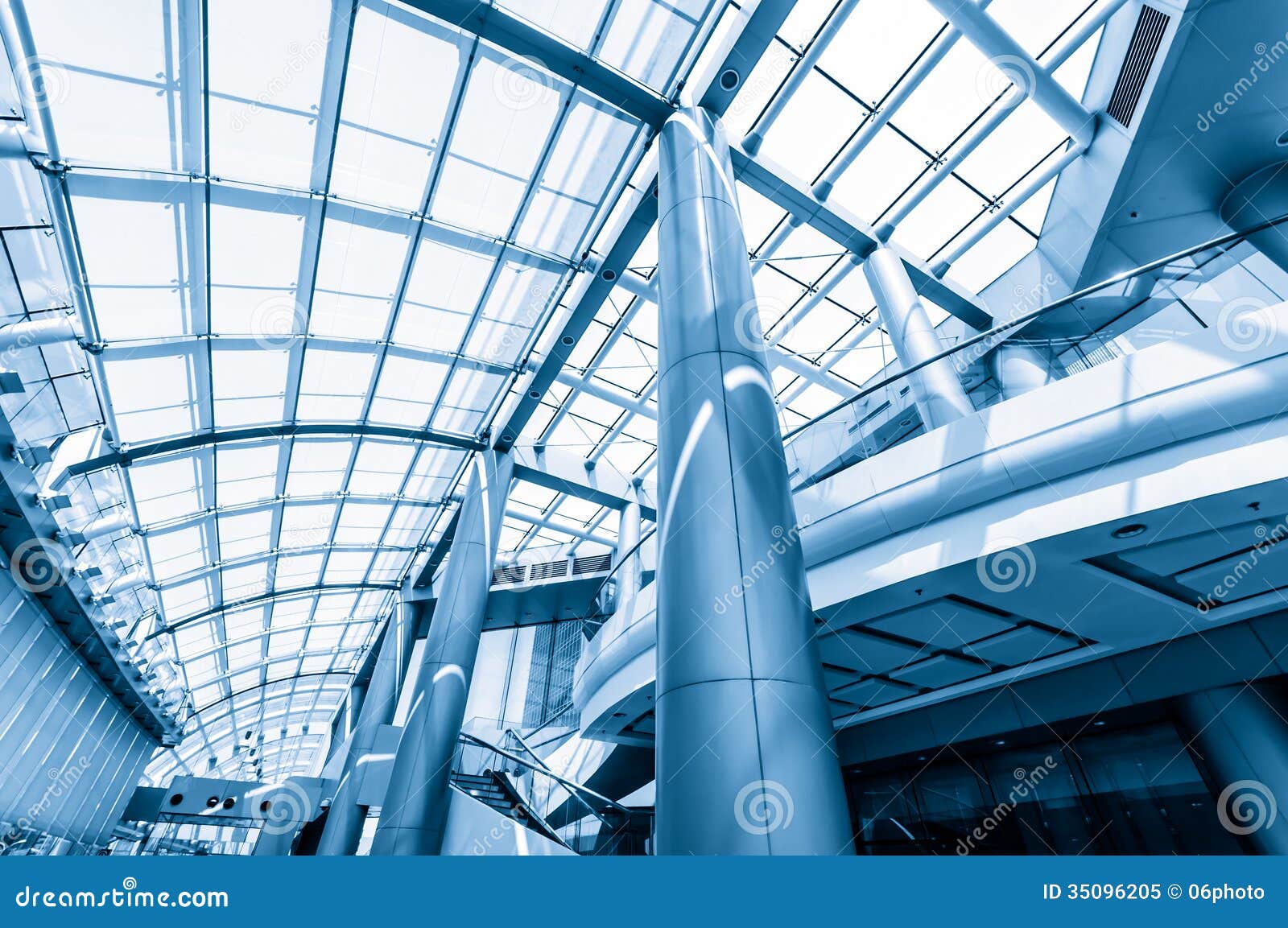 Blue Glass Ceiling in Office Centre Stock Image - Image of retail, mall ...