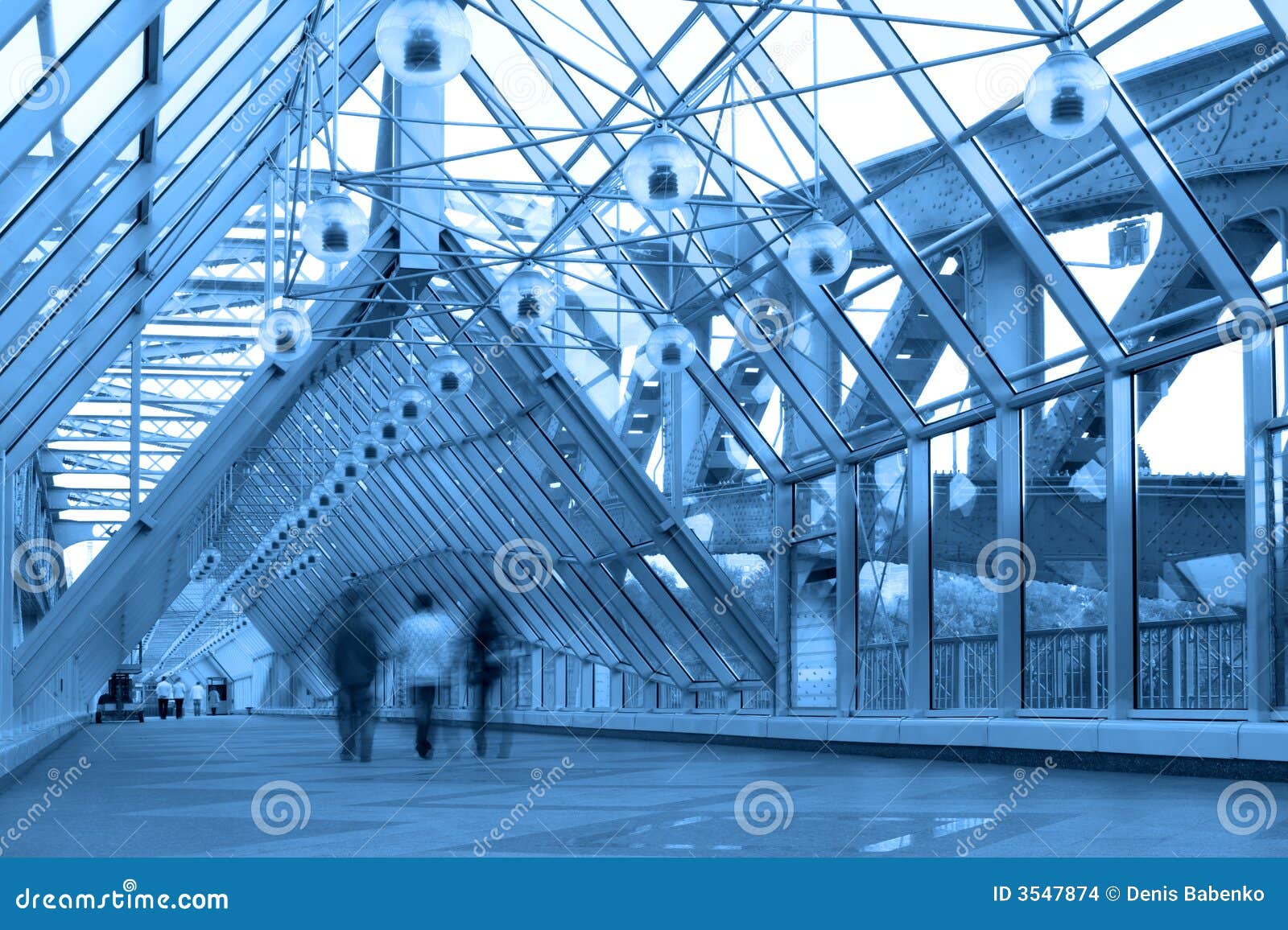 Blue Glass Corridor in Bridge Stock Photo - Image of people ...