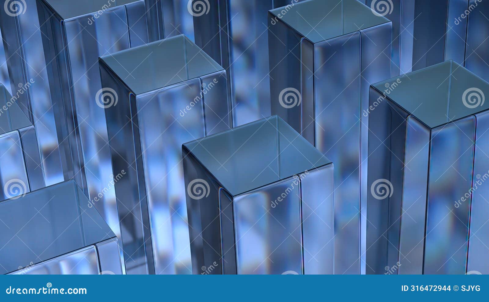 Blue Glass Cube Refraction and Reflection Geometry Shape Elegant Modern ...
