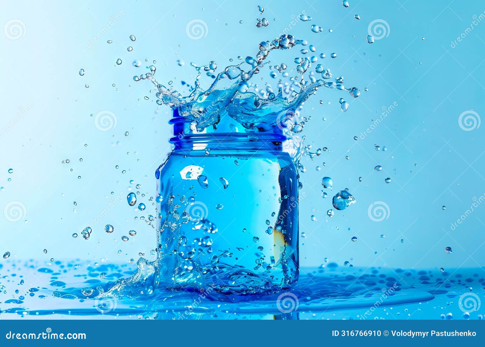 A Blue Glass Jar with Water Splashing Stock Photo - Image of glass ...