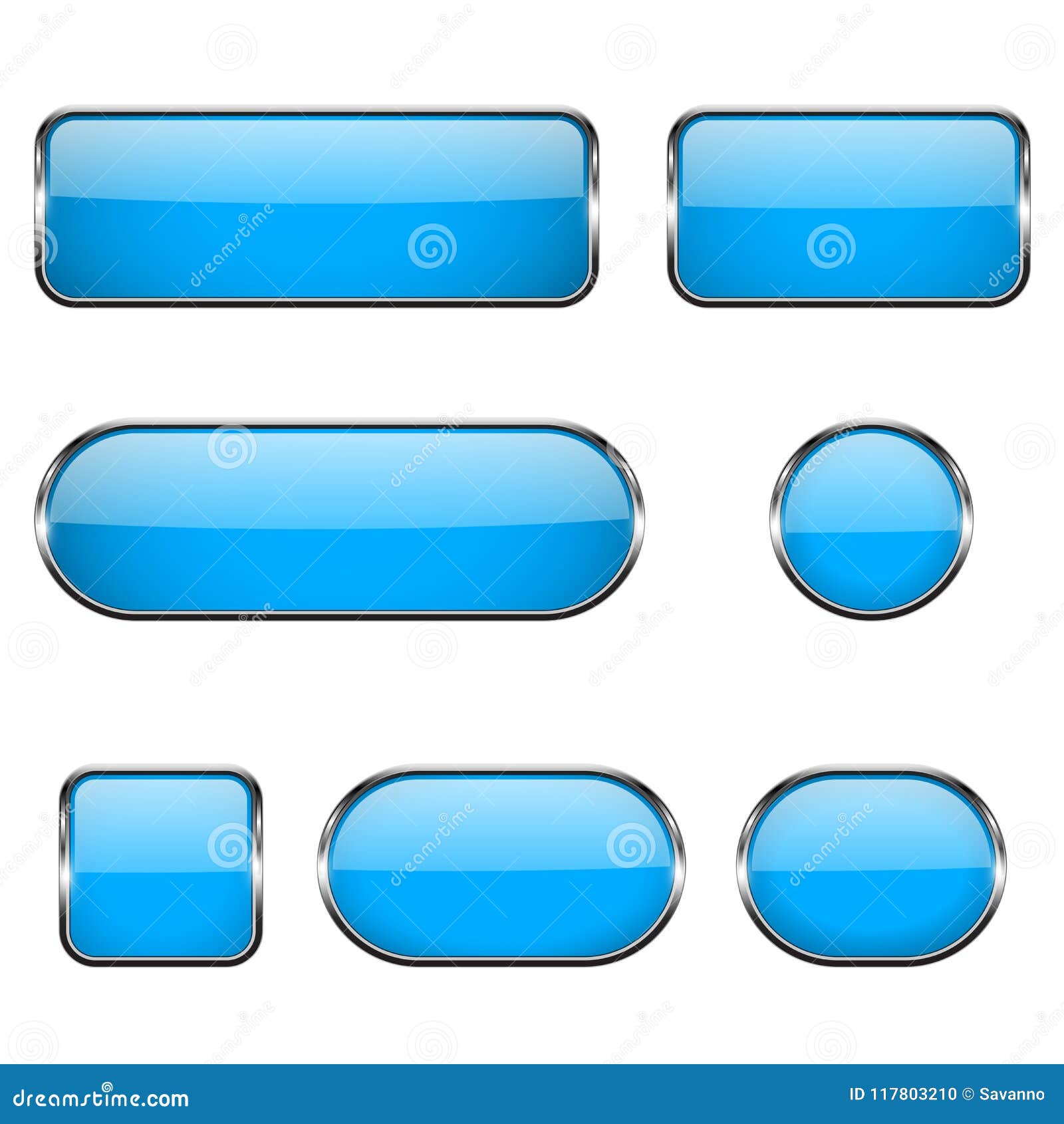 Blue Glass Oval, Round, Square Buttons with Chrome Frame. 3d Icons ... Blue Glass Oval, Round, Square Buttons with Chrome Frame. 3d Icons ...