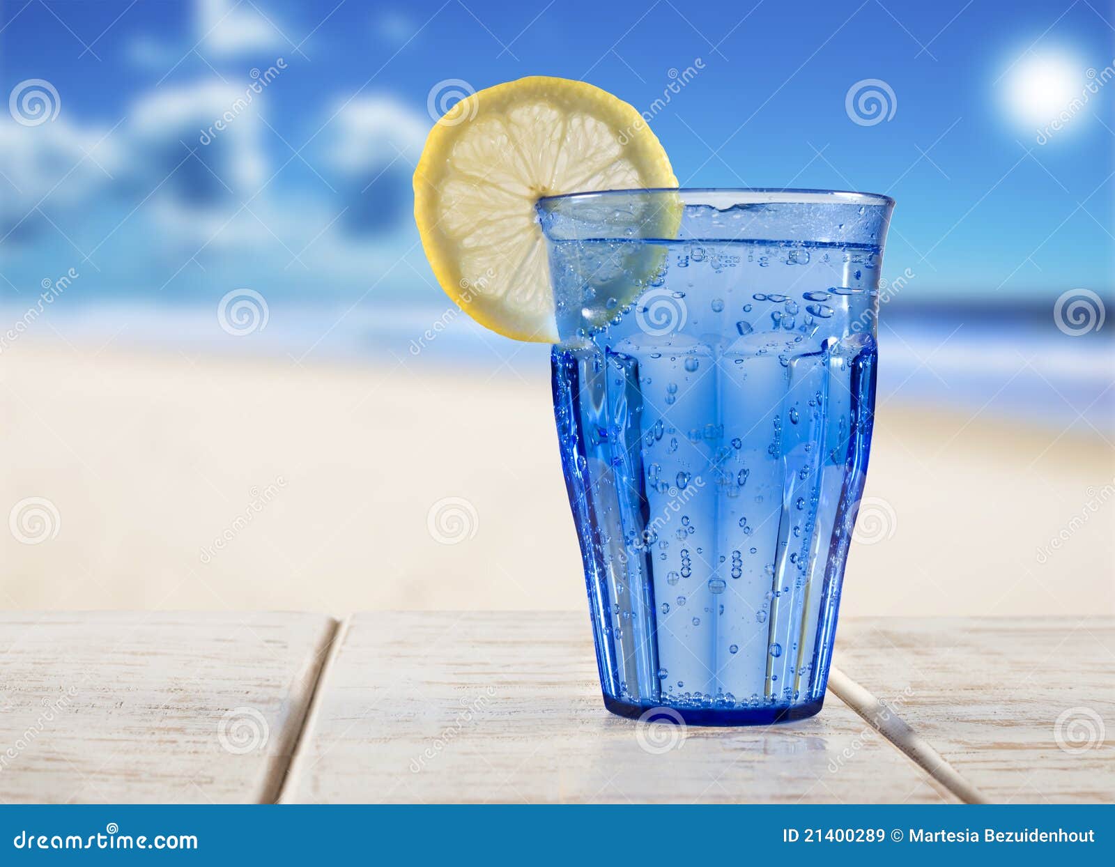 Blue Glass with Sparkling Water and Lemon Stock Image - Image of ...
