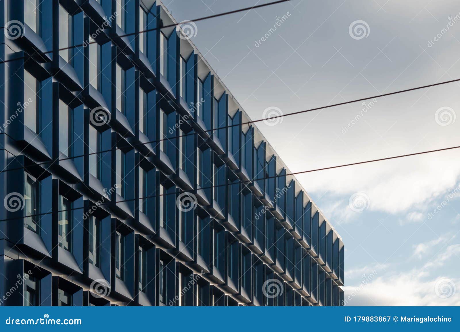 Blue Glass Wall with Windows of Modern Building. Abstract Perspective ...