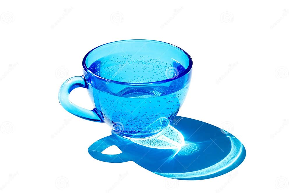 A Blue Glass of Water with Sharp Strong Shadow Isolated on White ...