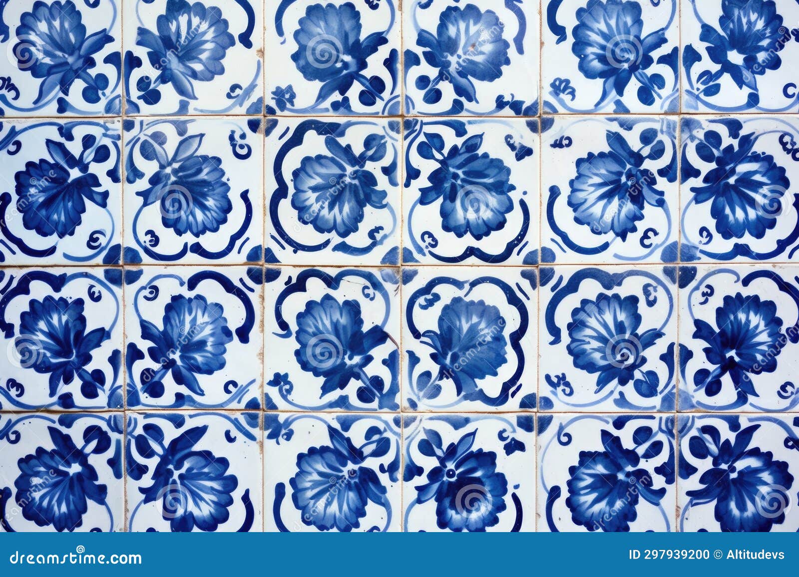 Blue Glazed Ceramic Tiles with Floral Patterns Stock Photo - Image of ...