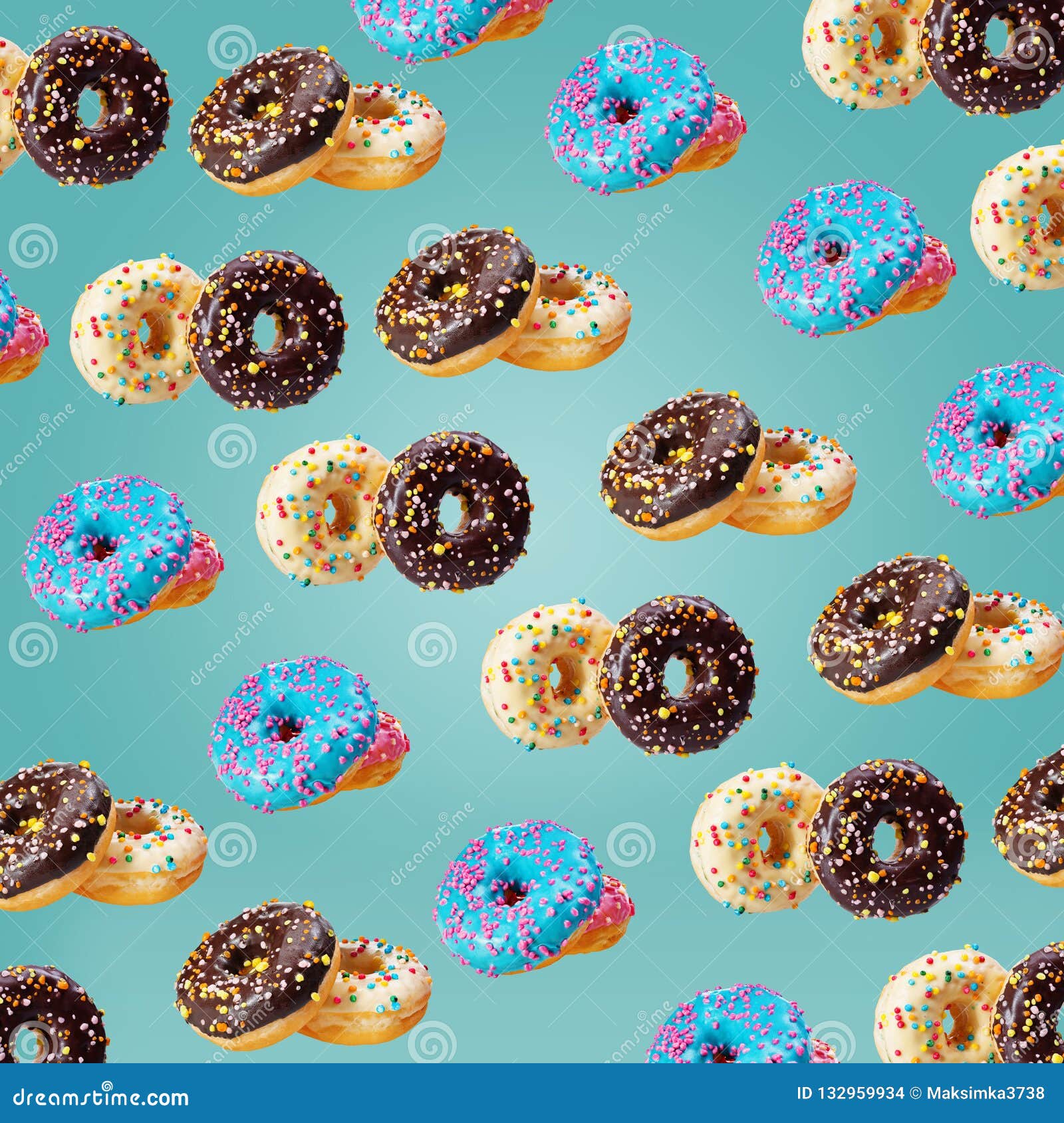 Blue Glazed Donut Pattern on Blue Pastel Background. Creative Concept ...