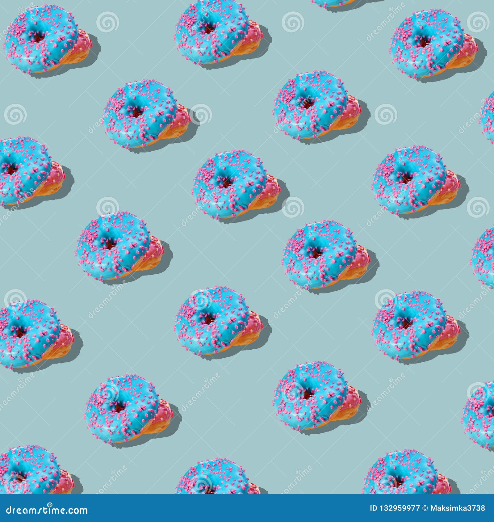 Blue Glazed Donut Pattern on Blue Pastel Background. Creative Concept ...