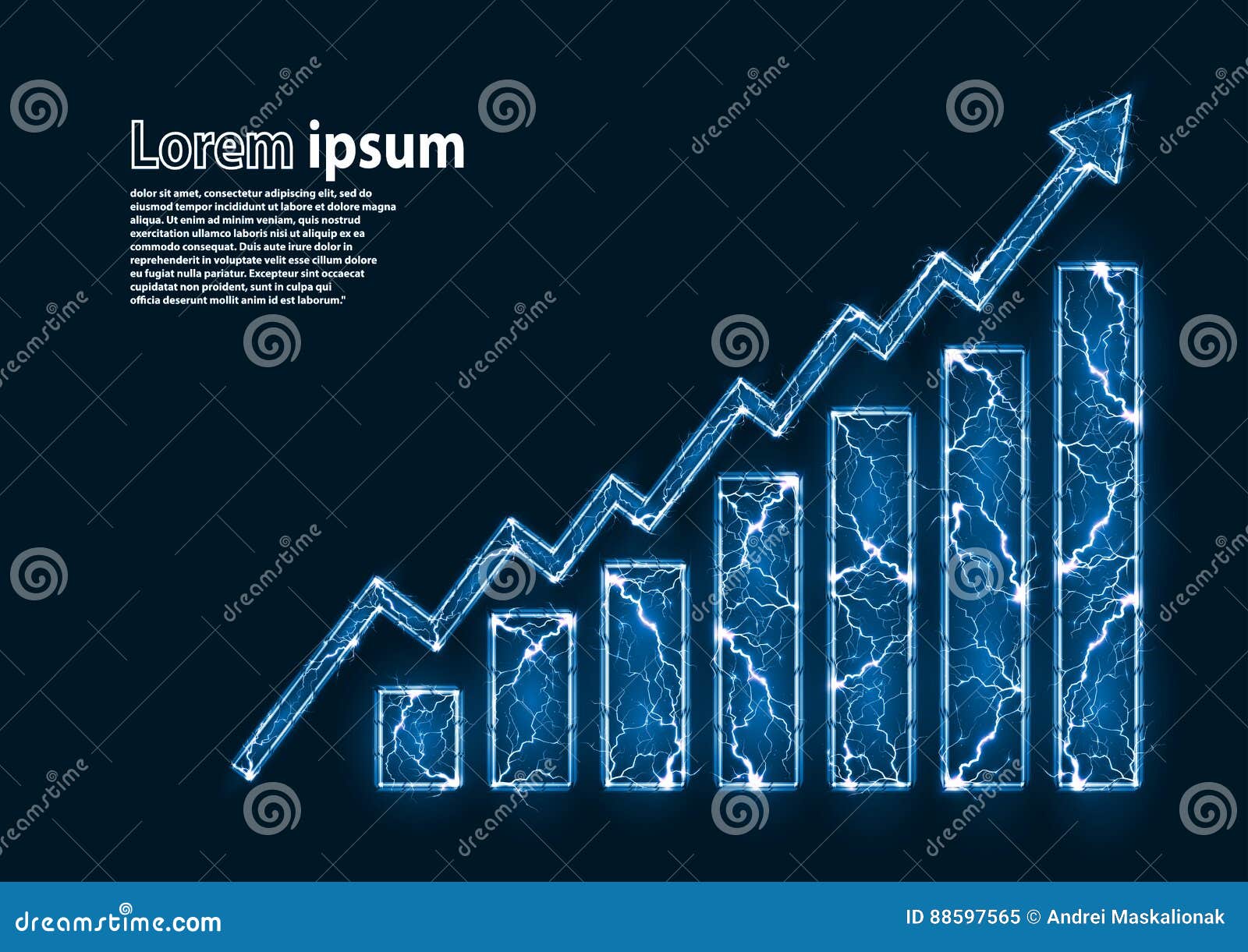Blue Glitter Image of a Growth Chart Formed by Lightnings Stock Vector ...